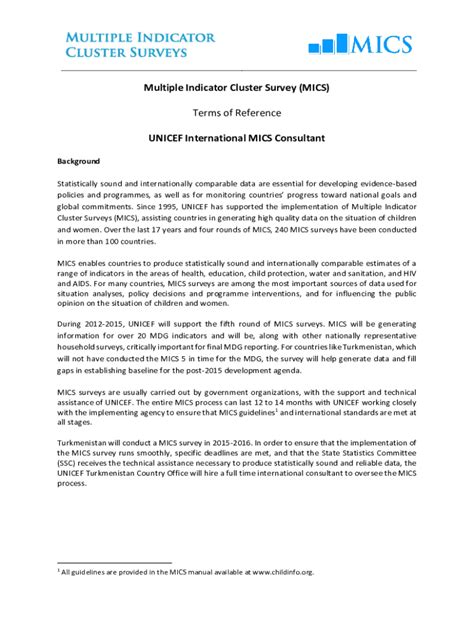 fillable online multiple indicator cluster survey mics terms of