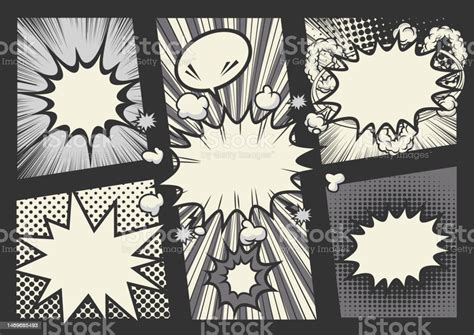 레트로 팝 아트 만화책 잡지 연설 거품 풍선 상자 메시지 슈퍼 히어로 판매 배너 빈 연설 거품 세트 벡터 일러스트 하프 톤 책 디자인 3차원 형태에 대한 스톡 벡터 아트 및