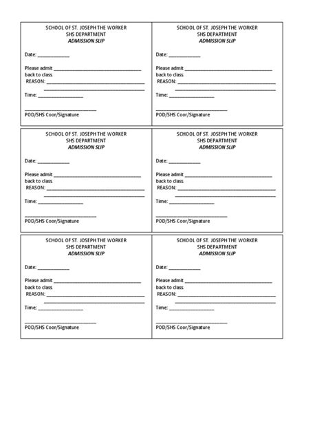 Admission Slip Pdf