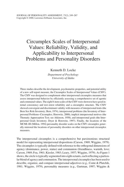 Pdf Circumplex Scales Of Interpersonal Values Reliability Validity And Applicability To