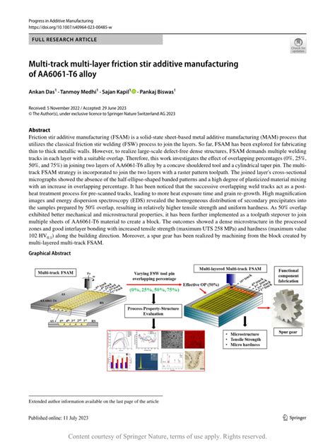 Multi Track Multi Layer Friction Stir Additive Manufacturing Of Aa6061