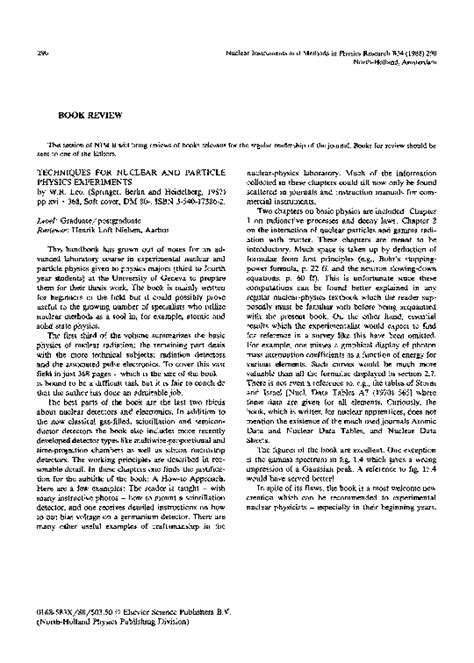 Pdf Techniques For Nuclear And Particle Physics Experiments A How To Approach