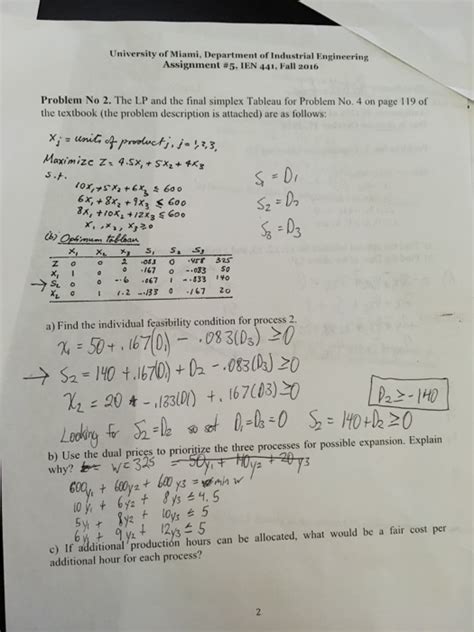 Solved The Lp And The Final Simplex Tableau For Problem No