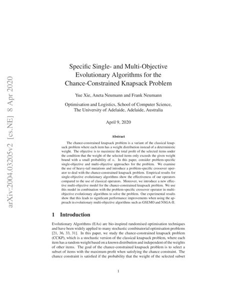 Specific Single And Multi Objective Evolutionary Algorithms For The Chance Constrained Knapsack