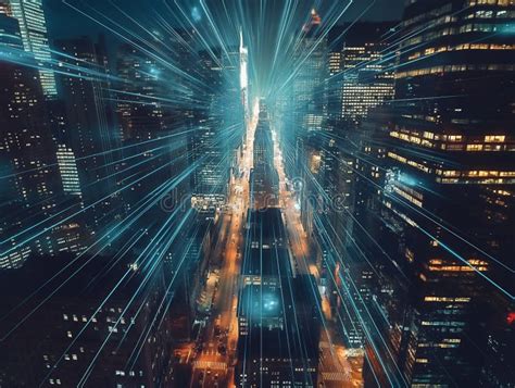 A Dynamic And Futuristic Visualization Of A City At Night Stock Image