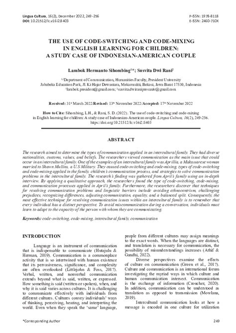 pdf the use of code switching and code mixing in english learning for