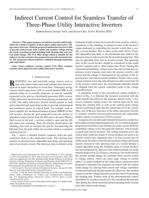 Pdf Indirect Current Control For Seamless Transfer Of Three Phase