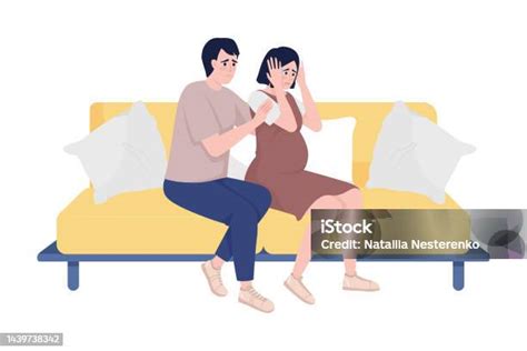 슬픈 임신 한 여자를 돌보는 남자 세미 플랫 컬러 벡터 문자 임신에 대한 스톡 벡터 아트 및 기타 이미지 임신 여자 우울함 Istock