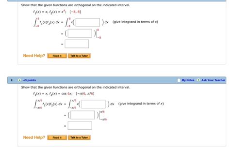 solved show that the given functions are orthogonal on the