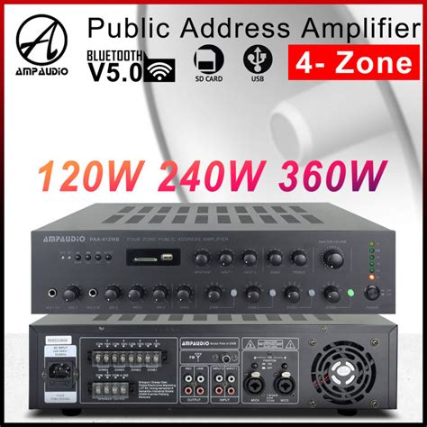 Ampaudio 120w Public Address Amplifier 4 Zone Bluetooth Usb Sd Fm Pa System Amp Lazada