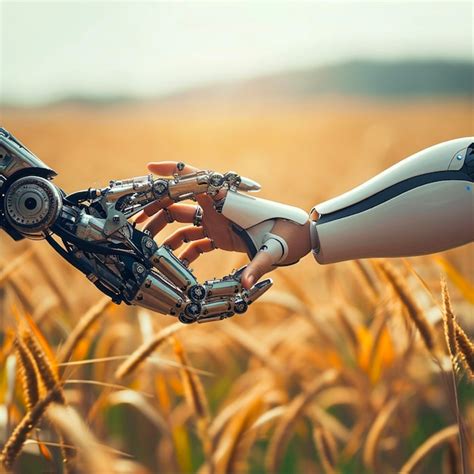 Premium Photo Robot And Human Pulling Hands To Reach Out Each Other