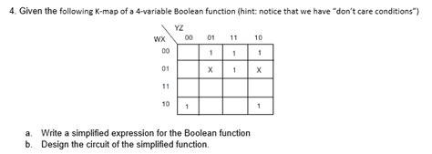 Solved 4 Given The Following K Map Of A 4 Variable Boolean