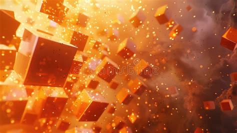 Abstract Orange Cubes In Virtual Space Futuristic 3d Design With Glowing Technology Aig53m