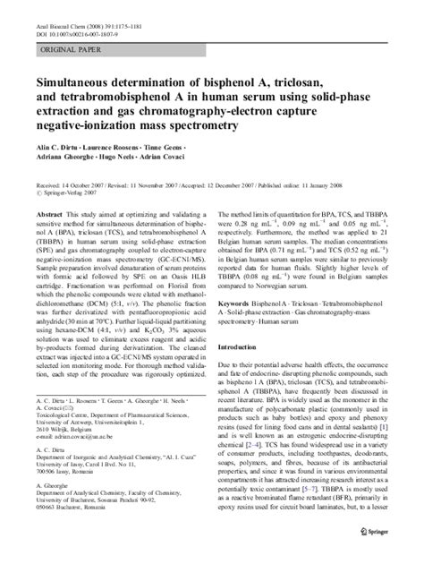 Pdf Simultaneous Determination Of Bisphenol A Triclosan And