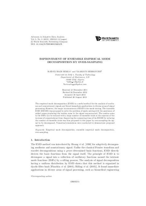 pdf improvement of ensemble empirical mode decomposition by over sampling