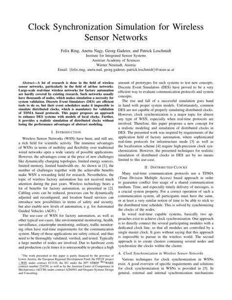 Pdf Clock Synchronization Simulation For Wireless Sensor Networks
