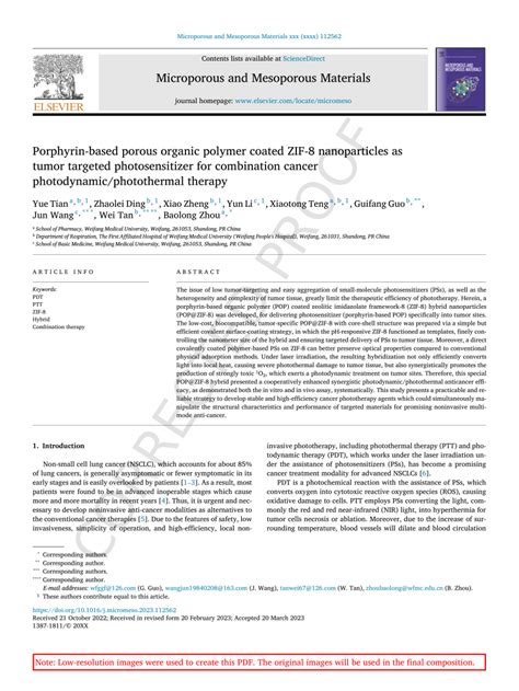 Pdf Porphyrin Based Porous Organic Polymer Coated Zif 8 Nanoparticles As Tumor Targeted
