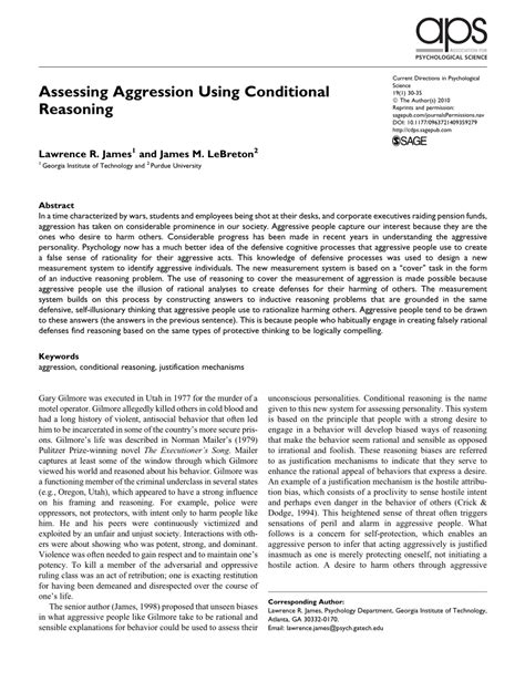 Pdf Assessing Aggression Using Conditional Reasoning