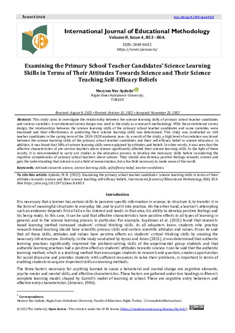 Pdf Examining The Primary School Teacher Candidates Science Learning Skills In Terms Of Their