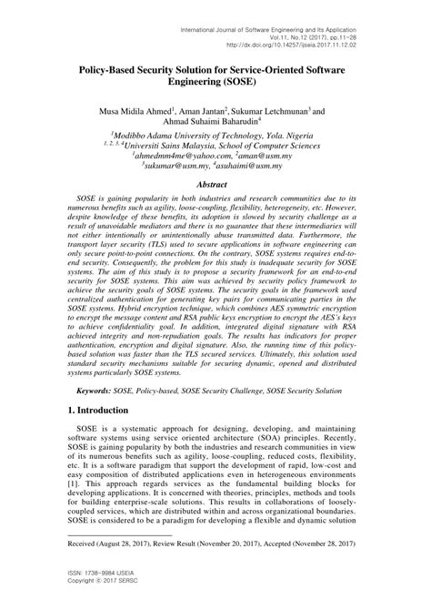 Pdf Policy Based Security Solution For Service Oriented Software Engineering Sose