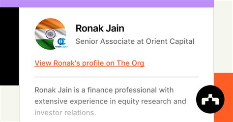 Ronak Jain Senior Associate At Orient Capital The Org