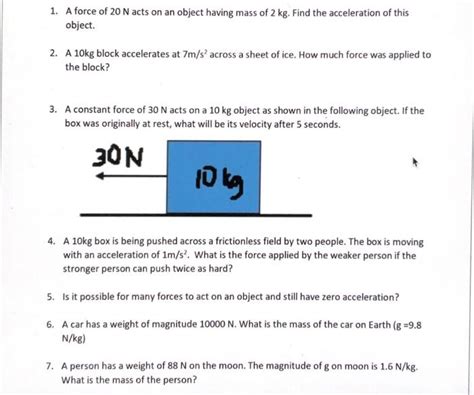 Solved 1 A Force Of 20 N Acts On An Object Having Mass Of 2