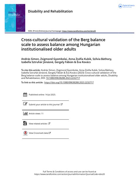 Cross Cultural Validation Of The Berg Balance Scale To Assess Balance Among Hungarian