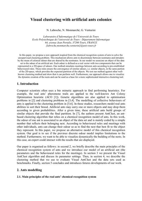 Pdf Visual Clustering With Artificial Ants Colonies