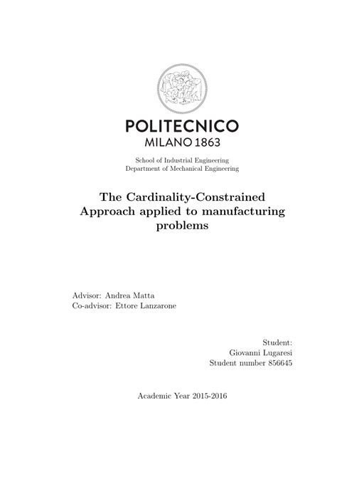 Pdf The Cardinality Constrained Approach Applied To Manufacturing Problems