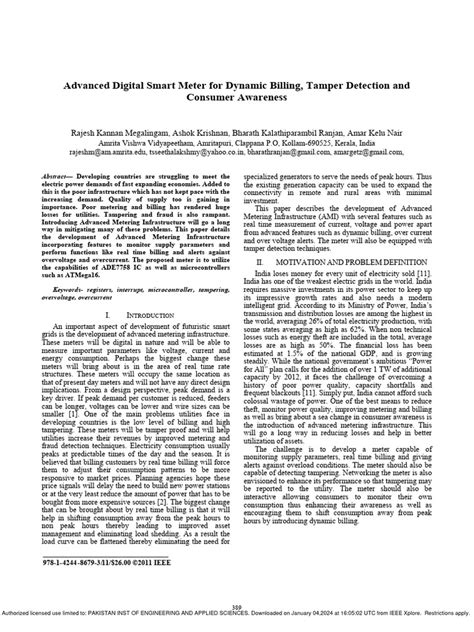 Advanced Digital Smart Meter For Dynamic Billing Tamper Detection And