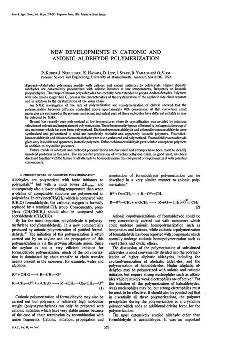 Pdf New Developments In Cationic And Anionic Aldehyde Polymerization