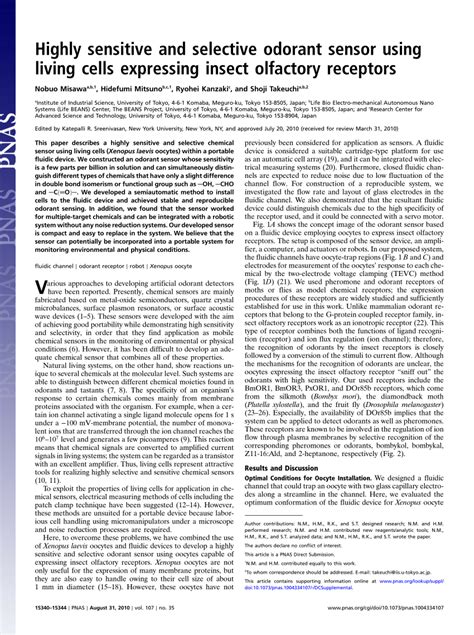 Pdf Highly Sensitive And Selective Odorant Sensor Using Living Cells
