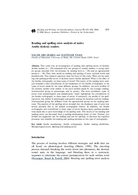 Pdf Reading And Spelling Error Analysis Of Native