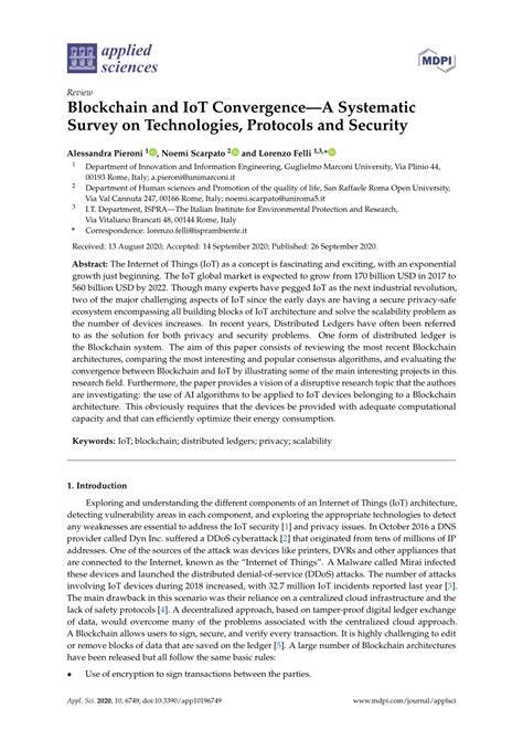 Pdf Blockchain And Iot Convergence—a Systematic Survey On Technologies Protocols And Security