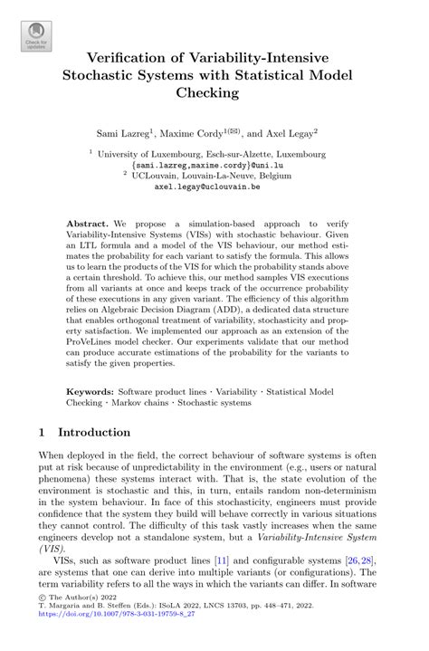 Pdf Verification Of Variability Intensive Stochastic Systems With