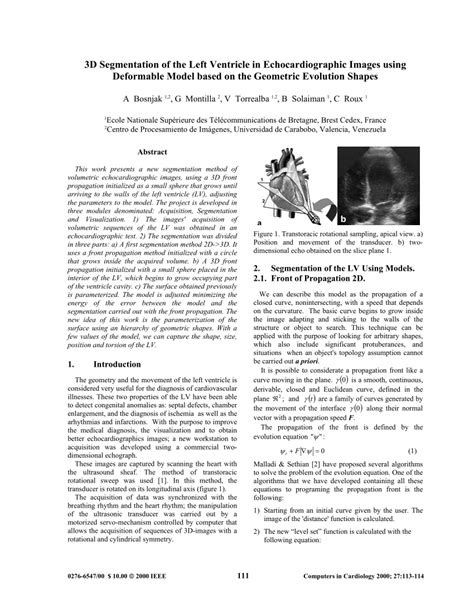 Pdf 3d Segmentation Of The Left Ventricle In Echocardiographic Images
