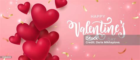 해피 발렌타인 데이 텍스트 손 문자 타이포그래피 포스터와 3d 마음 벡터 그림입니다 낭만적 인 견적 엽서 카드 초대장 배너