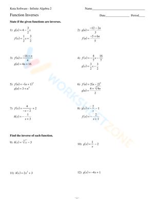 Grade 9 Inverse Functions Worksheets 2024