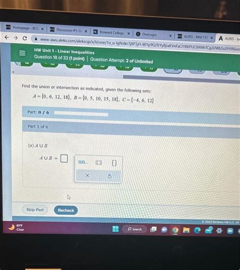 Solved Find The Union Or Intersection As Indicated Given Chegg