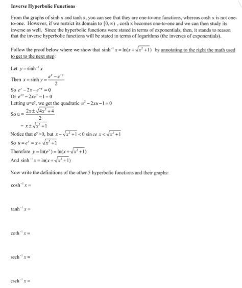 solved from the graphs of sinh x and tanh x you can see