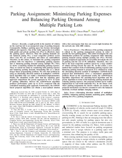 Pdf Parking Assignment Minimizing Parking Expenses And Balancing Parking Demand Among