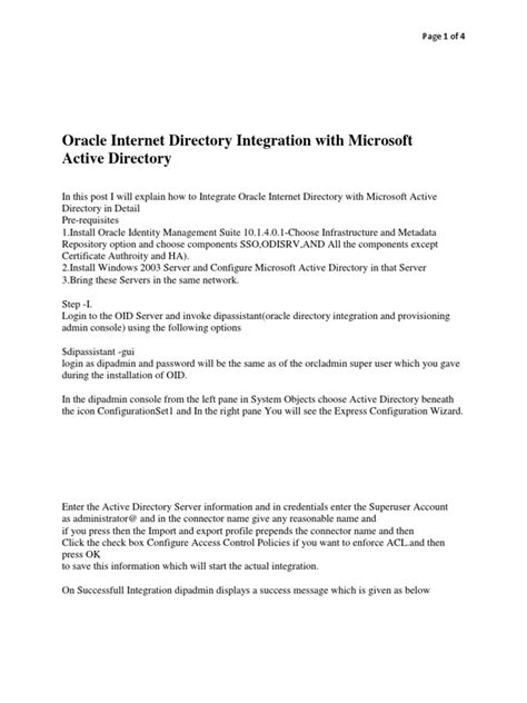 Oracle Internet Directory Integration With Microsoft Active Directory