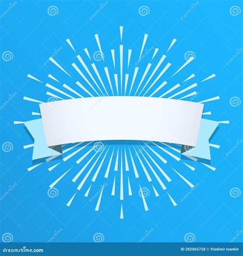 Vector Sunburst And Ribbon Design Element White Color On Blue