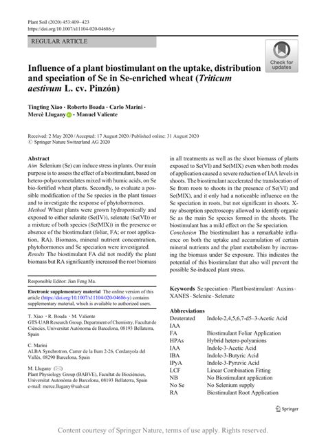 Influence of a plant biostimulant on the uptake, distribution and ...