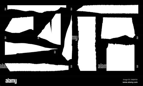Set Of Torn Paper Pieces White Grunge Jagged Borders Corners And Rectangular Frames Vector