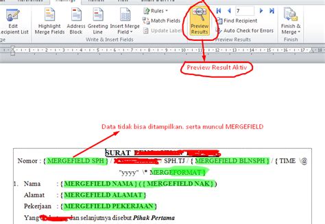 Mailing Pada MS Word Tidak Dapat Di Preview FATURKOM