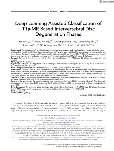 Pdf Deep Learning Assisted Classification Of T1ρ Mr Based Intervertebral Disc Degeneration Phases