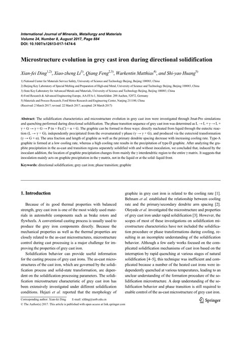 Microstructure Evolution In Grey Cast Iron During Directional Solidification Docslib