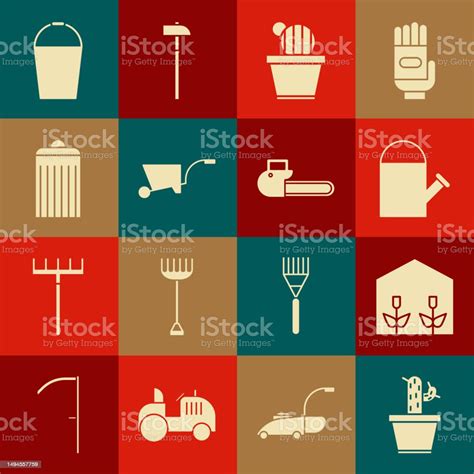 선인장과 즙이 많은 냄비 가정 온실 식물 물뿌리개 수레 쓰레기 양동이 및 전기톱 아이콘에 넣습니다 벡터 0명에 대한 스톡 벡터