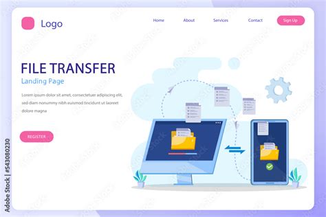 File Transfer Concept Backup Data Technology Cloud Upload And Download Flat Vector Template